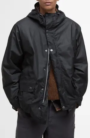 Barbour Tide Hooded Waxed Cotton Jacket - Black