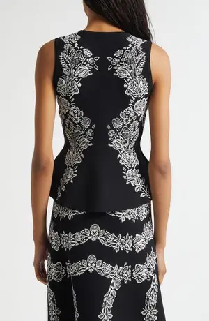 Ulla Johnson Vanna Floral Jacquard Peplum Tank - Noir