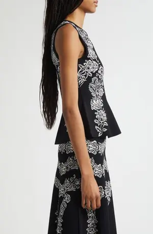 Ulla Johnson Vanna Floral Jacquard Peplum Tank - Noir