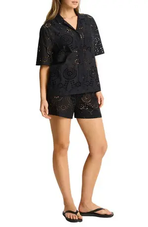 SEA LEVEL Ibiza Cotton Eyelet Cover-up Bowling Shirt