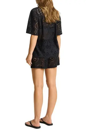 SEA LEVEL Ibiza Cotton Eyelet Cover-up Bowling Shirt