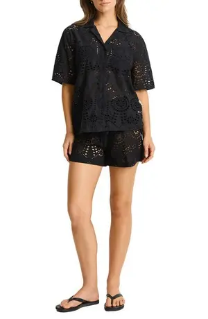 SEA LEVEL Ibiza Cotton Eyelet Cover-up Bowling Shirt
