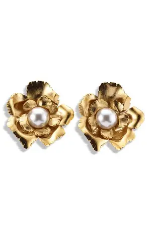 LELET NY Jasmine Floral Faux Pearl Drop Earrings - Gold