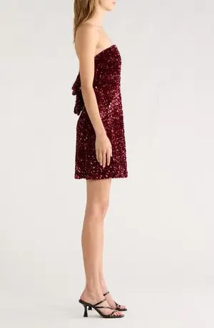 ALL IN FAVOR Strapless Sequin Minidress - Wine