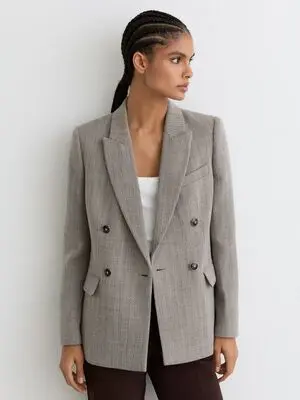 REISS Ember Petite Herringbone Blazer - Grey
