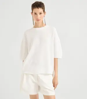 Brunello Cucinelli Cotton Cropped-sleeve Sweater - White