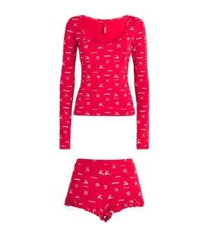 SKIMS Modal-blend Festive Print Pyjama Top - Red