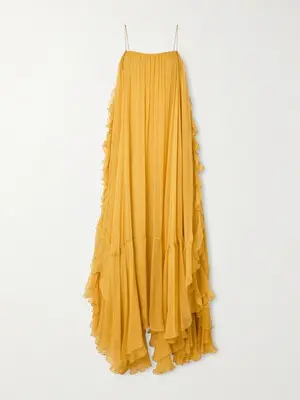 Chloé Asymmetric Embellished Ruffled Silk-crepon Gown