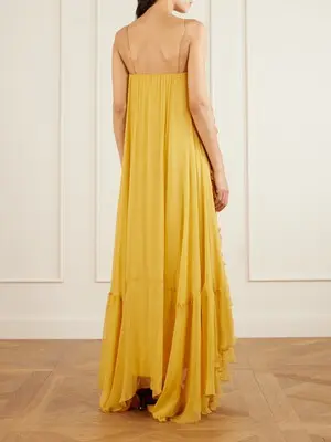 Chloé Asymmetric Embellished Ruffled Silk-crepon Gown
