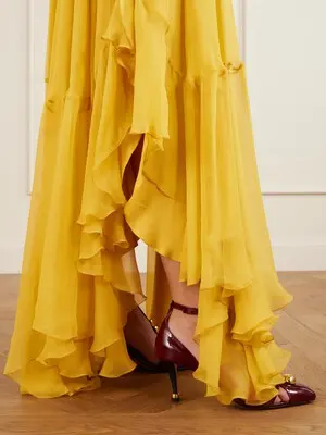 Chloé Asymmetric Embellished Ruffled Silk-crepon Gown