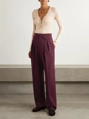 Chloé Pleated Wool-gabardine Wide-leg Pants