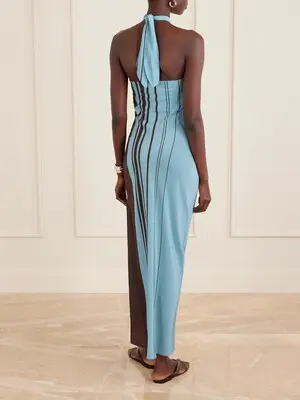 SIR. Rioja Striped Silk Halterneck Maxi Dress