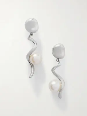 Agmes Teneille Recycled Sterling Pearl Drop Earrings - Silver