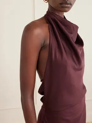 Simkhai Reannon Draped Satin Halterneck Gown - Brown