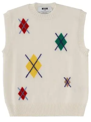 MSGM Argyle Pattern Vest - White