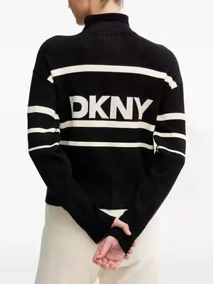 Dkny Striped Zip Cardigan - Black