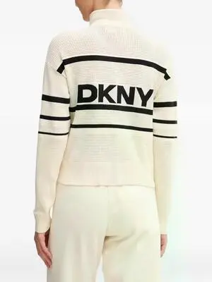 Dkny Striped Zip Cardigan - Neutrals