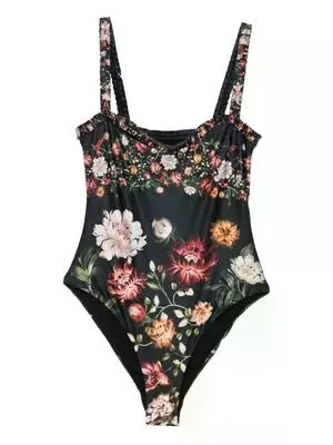 Agua Bendita Limon Paramo Ruffled-floral Swimsuit - Blue