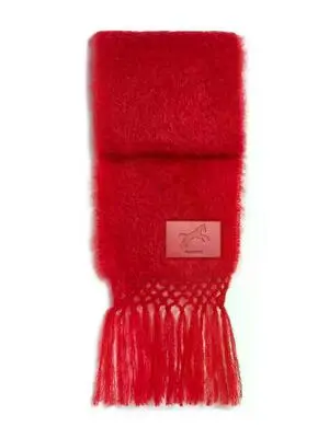 JIL SANDER Horse-patch Fringed Scarf - Red