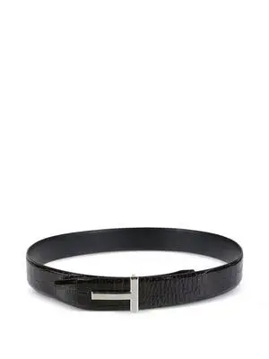 TOM FORD T-logo Crocodile-effect Belt - Brown