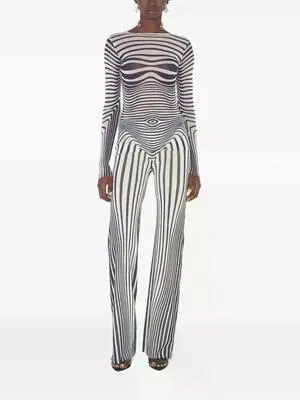 JEAN PAUL GAULTIER Long-sleeve Morphing-stripes Top - White