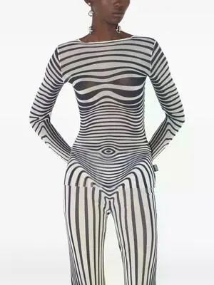 JEAN PAUL GAULTIER Long-sleeve Morphing-stripes Top - White