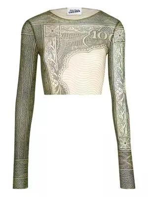 Jean Paul Gaultier Long-sleeved Printed Crop Top - Neutrals