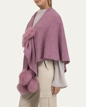 Gorski Wool Capelet With Shearling Pompoms - Gray