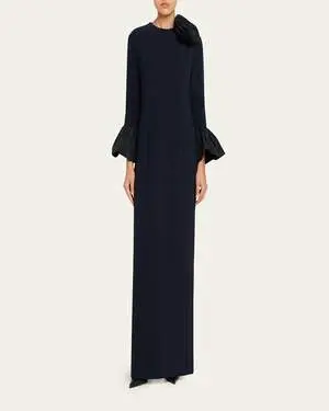 Rickie Freeman For Teri Jon Taffeta-trim Crepe Column Gown