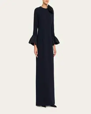 Rickie Freeman For Teri Jon Taffeta-trim Crepe Column Gown