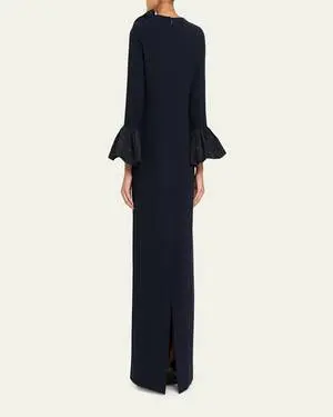 Rickie Freeman For Teri Jon Taffeta-trim Crepe Column Gown
