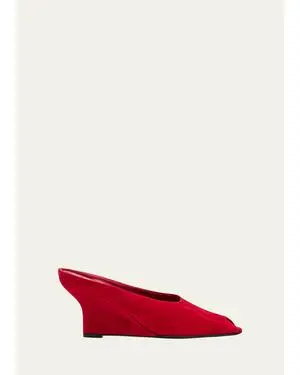 TOTEME Velvet Peep-toe Wedge Mules - Red