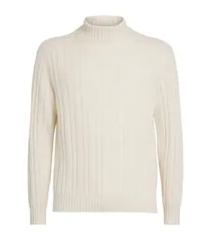 Isaia Cashmere Ribbed Mock-neck Sweater