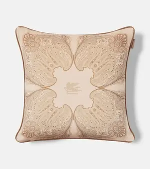 Etro Kiri Paisley Cotton Velvet Cushion - Beige