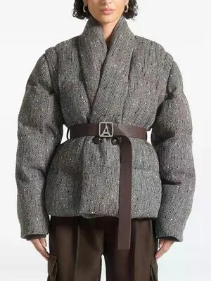 Manière De Voir Inez Herringbone Belted Puffer Jacket
