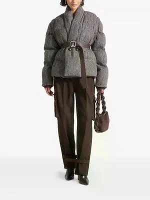 Manière De Voir Inez Herringbone Belted Puffer Jacket