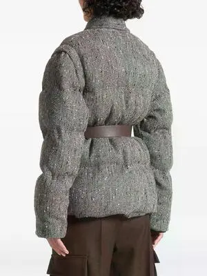 Manière De Voir Inez Herringbone Belted Puffer Jacket
