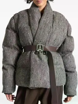 Manière De Voir Inez Herringbone Belted Puffer Jacket