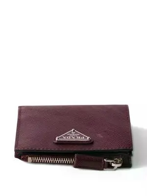 Prada Small Triangle Logo Saffiano Leather Wallet - Red