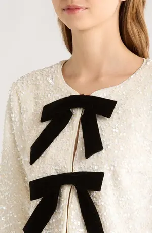 ALL IN FAVOR Sequin Jacket With Velvet Bows