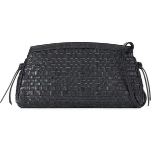Staud Maude Convertible Leather Clutch - Black Woven