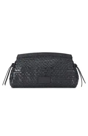 Staud Maude Convertible Leather Clutch - Black Woven