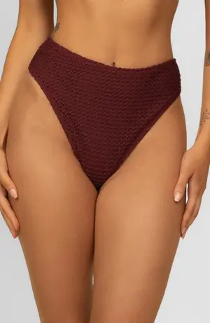 MONTCE Paula High Leg High Waist Bikini Bottoms - Maroon Crochet