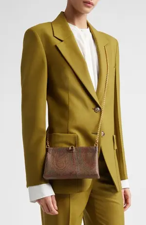 Etro Arnica Coated Canvas Wallet On A Chain - Brown