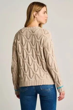 Lisa Todd Cable Crew Neck Pullover - Oatmeal