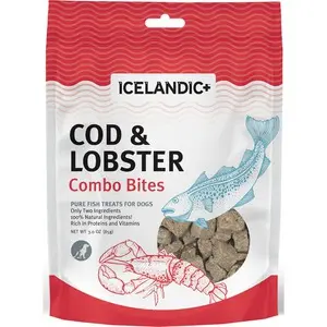 ICELANDIC+ Cod & Lobster Combo Bites Dog Treat 3.0oz Bag - Multicolored