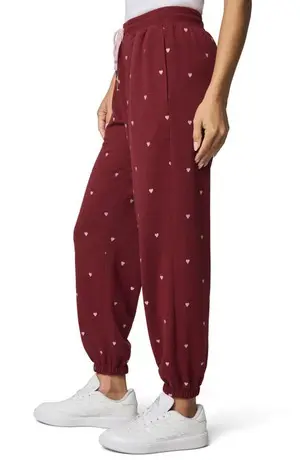 Splendid Love Lounge Embroidered Joggers - Red/white Rose