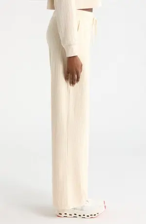 Beyond Yoga Breathe Easy Ribbed Drawstring Waist Pants - Ivory