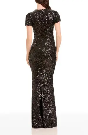 Dress The Population Sequin Mermaid Gown With Short Sleeves