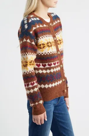 Lucky Brand Fair Isle Cardigan - Bitter Chocolate